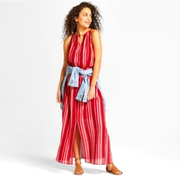 Universal Thread | Dresses | Universal Thread Red Stripe Halter Maxi ...
